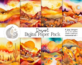 Desert Digital Paper Pack: Warm Watercolor Landscape Backgrounds - Etsy