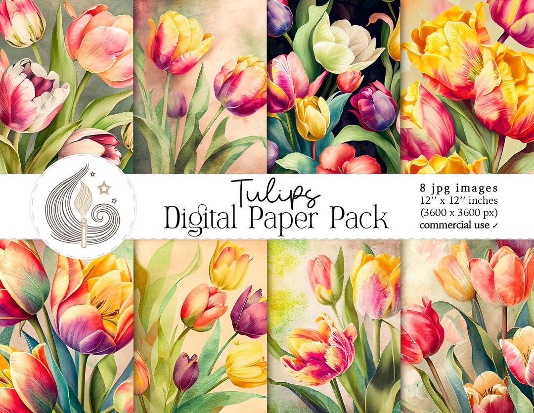 Tulips Digital Paper Pack: Watercolor Spring Floral Backgrounds - Etsy