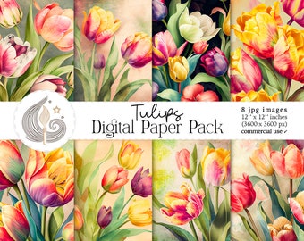 Sunflowers Digital Paper Pack: Watercolor Floral Backgrounds in Warm ...