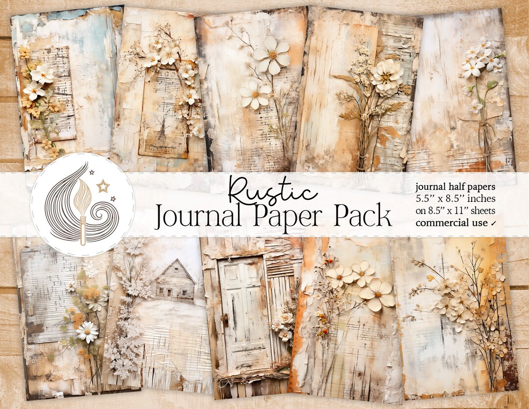 Rustic Junk Journal Pages: Neutral Vintage Papers With Soft Botanical ...