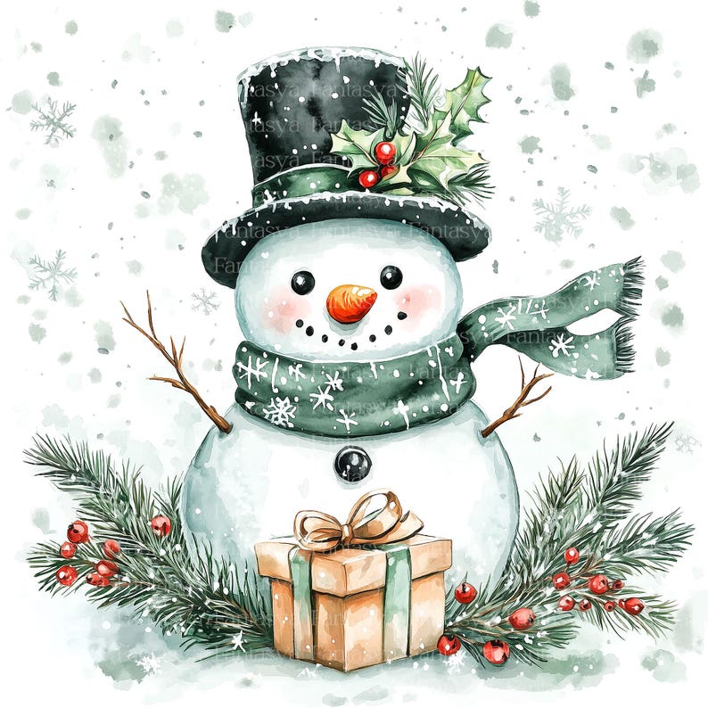 Watercolor Winter Snowman Clip Art Pack: 12 JPG Images - Etsy