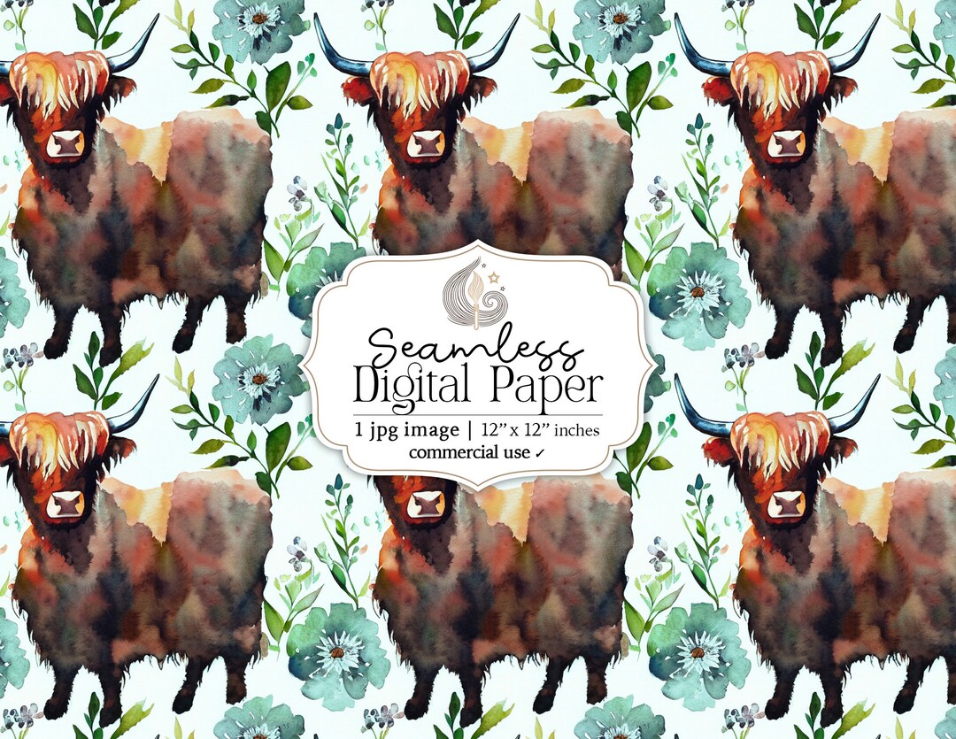 Watercolor Highland Cow Digital Paper Highland Cow Seamless - Etsy