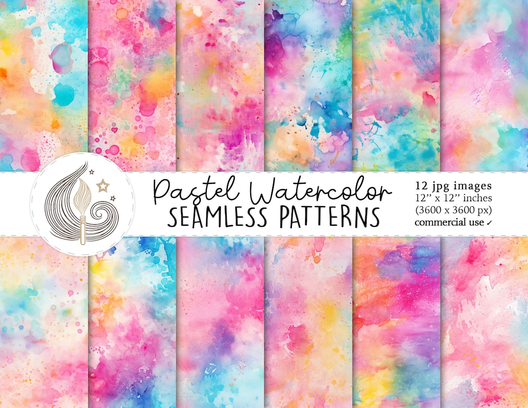 Pastel Watercolor Seamless Patterns: Soft Abstract Digital Papers With ...