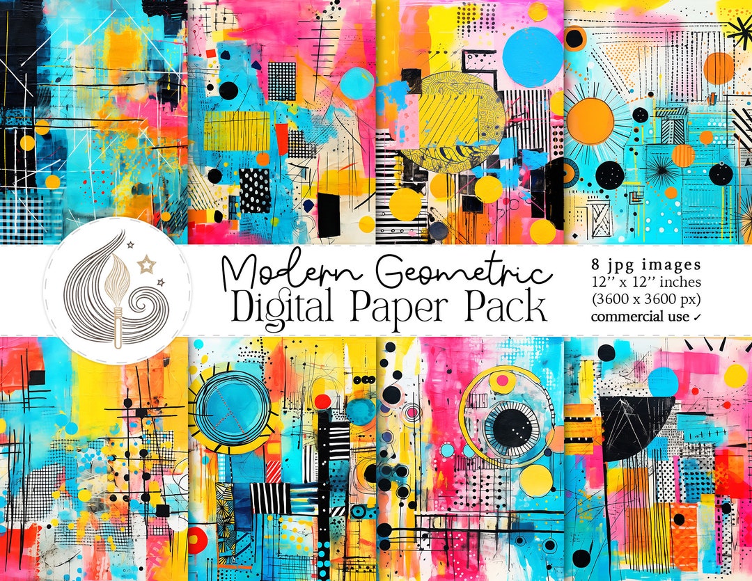 Modern Geometric Digital Paper Pack: Abstract Shapes and Lines in ...