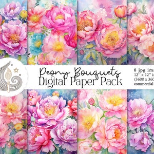 Peony Digital Paper | Watercolor Peonies Digital Paper | Printable ...