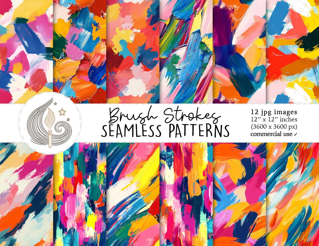 Brush Strokes Seamless Patterns: Abstract Painterly Digital Paper Pack ...