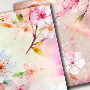 Watercolor Cherry Blossoms | Printable Digital Paper | Scrapbook Papers ...