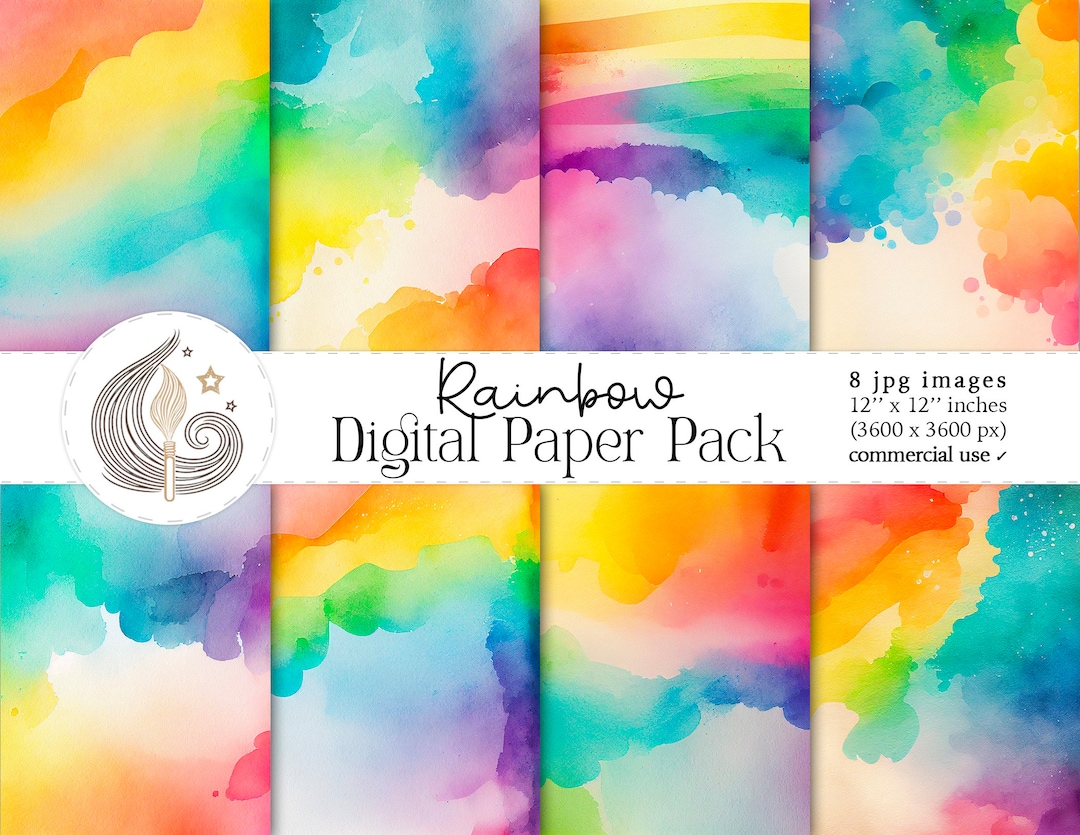 Rainbow Digital Paper | Background | Watercolor Rainbow Patterns ...