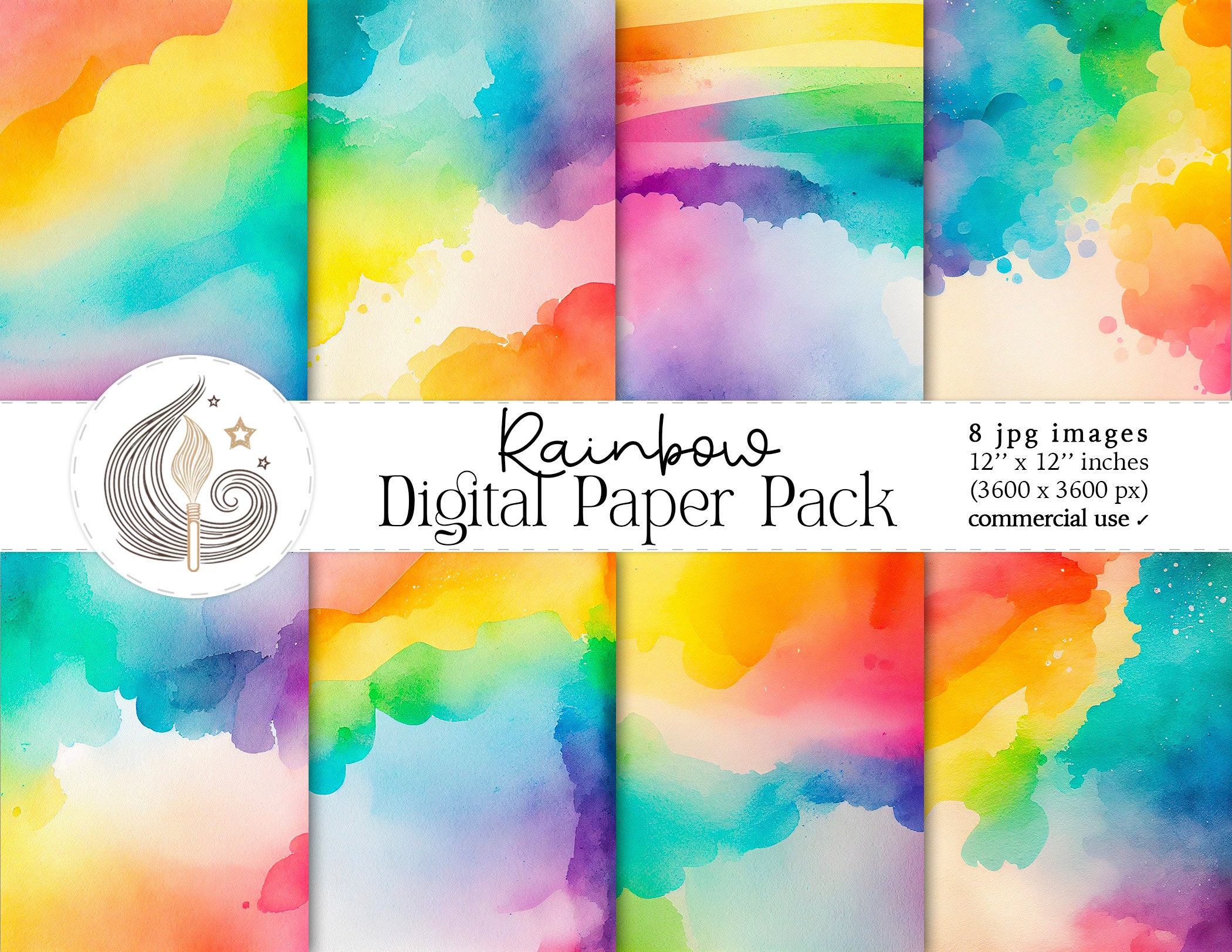 Rainbow Digital Paper Pack: Soft Gradient Watercolor Backgrounds - Etsy