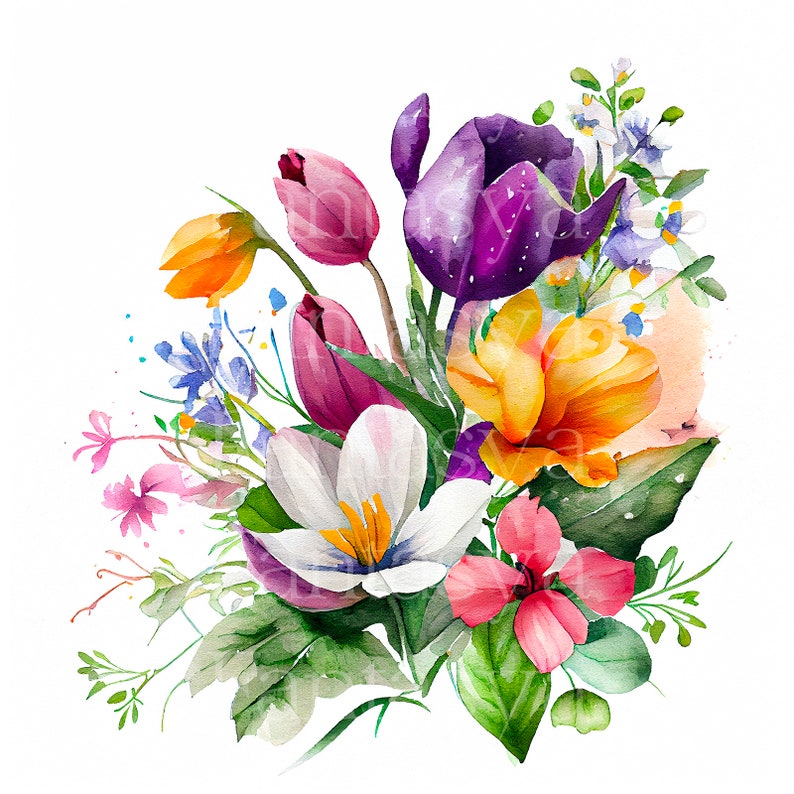 Spring Flowers Images Watercolor Clipart Pack Scrapbook - Etsy