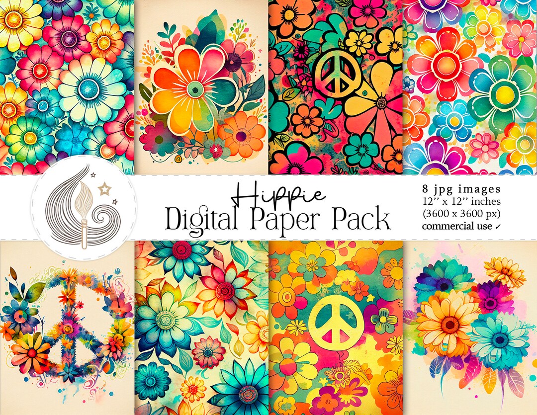 Hippie Digital Paper | Commercial Use | Digital Pattern | Hippie ...