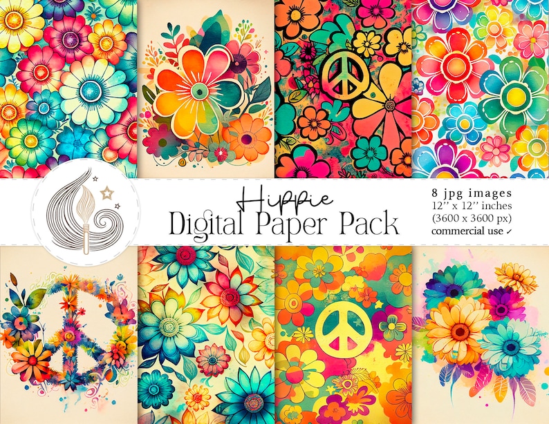 Hippie Digital Paper Commercial Use Digital Pattern - Etsy