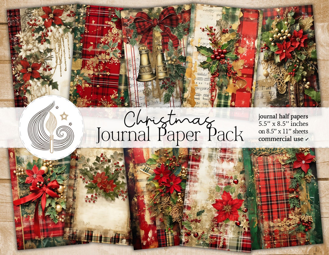 Christmas Junk Journal Pages: Classic Holiday Papers With Red Green ...