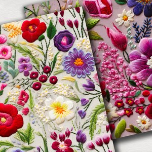Seamless Embroidery Flower Digital Papers Embroidered Floral Patterns ...
