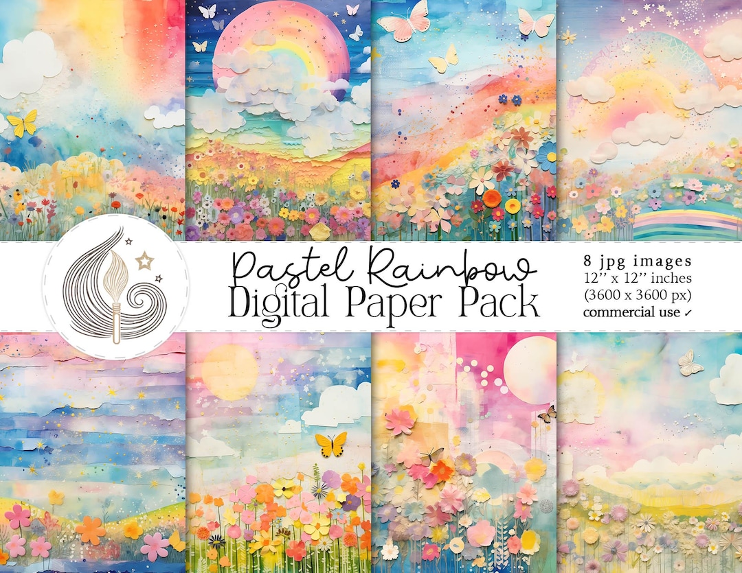Pastel Rainbow Digital Paper Pack | Commercial Use | Dreamy Scrapbook ...