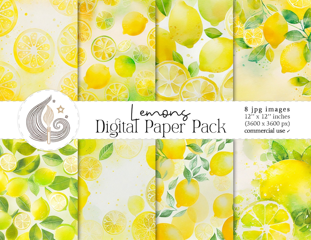 Watercolor Lemon Digital Paper | Instant Download | Scrapbook Paper ...
