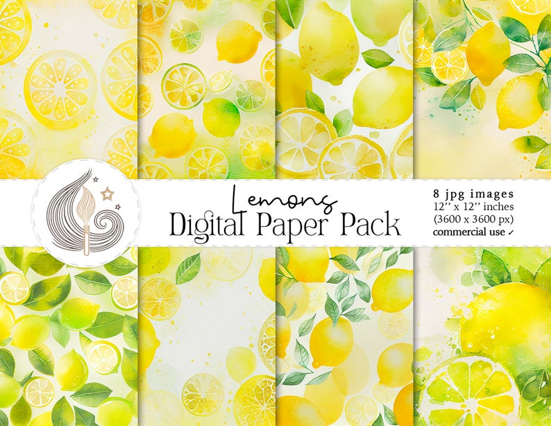 Watercolor Lemon Digital Paper Instant Download Scrapbook - Etsy
