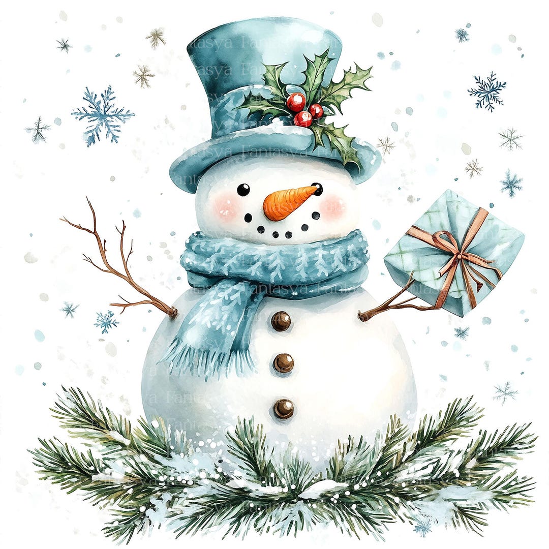 Watercolor Winter Snowman Clip Art Pack: 12 JPG Images - Etsy