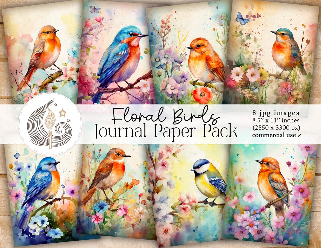Floral Birds Junk Journal Pages: Soft Pastel Papers With Spring Birds ...