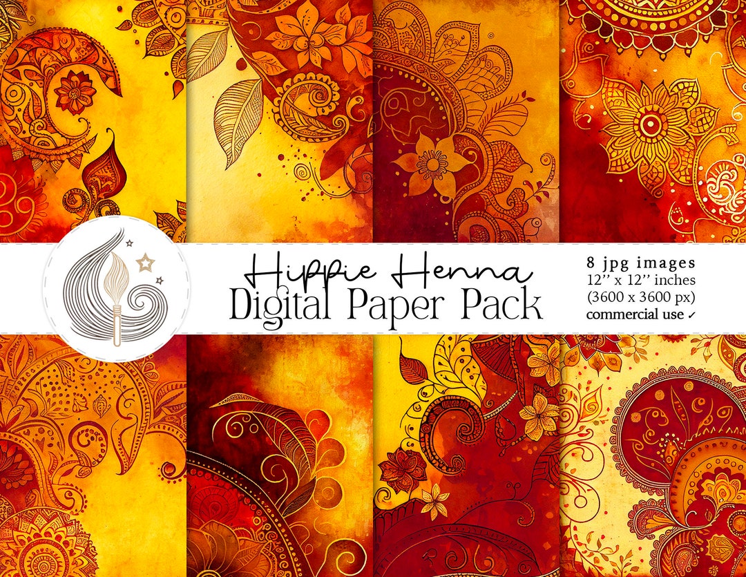 Hippie Henna Digital Paper Pack: Boho Mandala & Floral Pattern ...