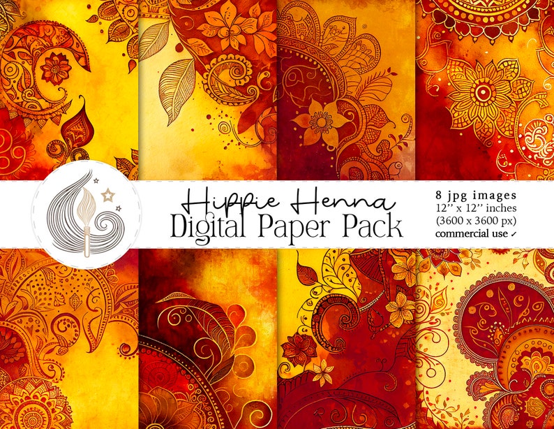 Hippie Henna Pattern Commercial Use Digital Paper Indian - Etsy