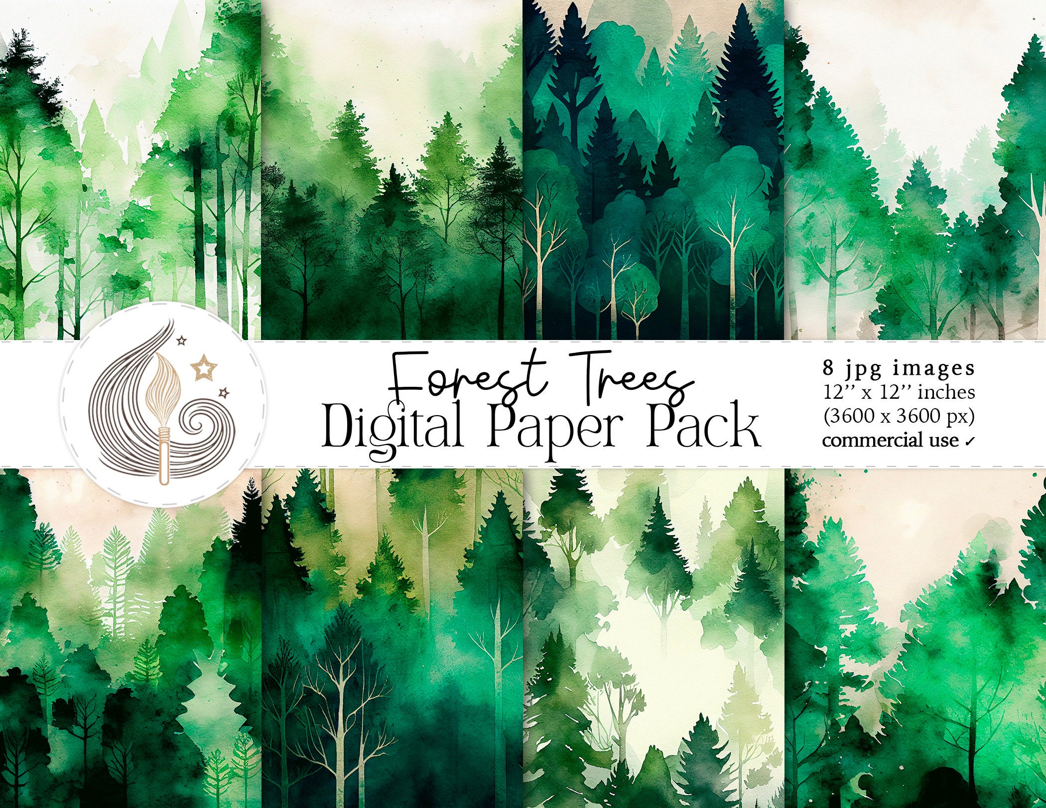 Forest Trees Digital Paper Watercolor Background - Etsy