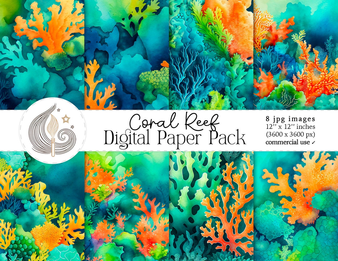 Coral Reef Digital Paper | Watercolor Backgrounds | Commercial Use ...