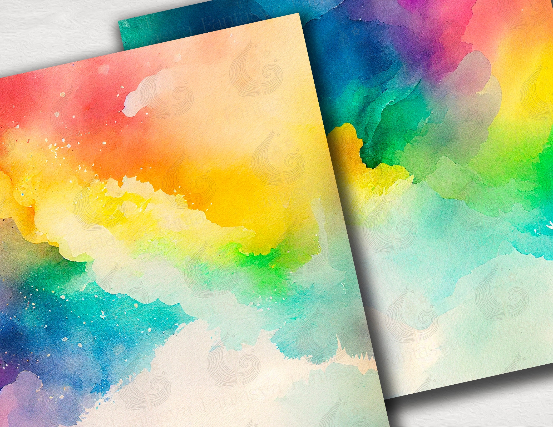 Rainbow Digital Paper Pack: Soft Watercolor Sky & Color Gradient ...