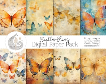 Butterflies Digital Paper Pack: Vintage Watercolor Butterfly ...