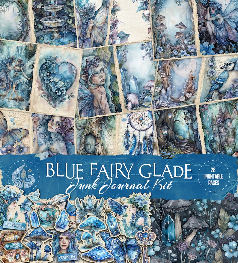 Blue Fairy Glade Junk Journal Kit: Enchanted Midnight Fantasy Printable ...