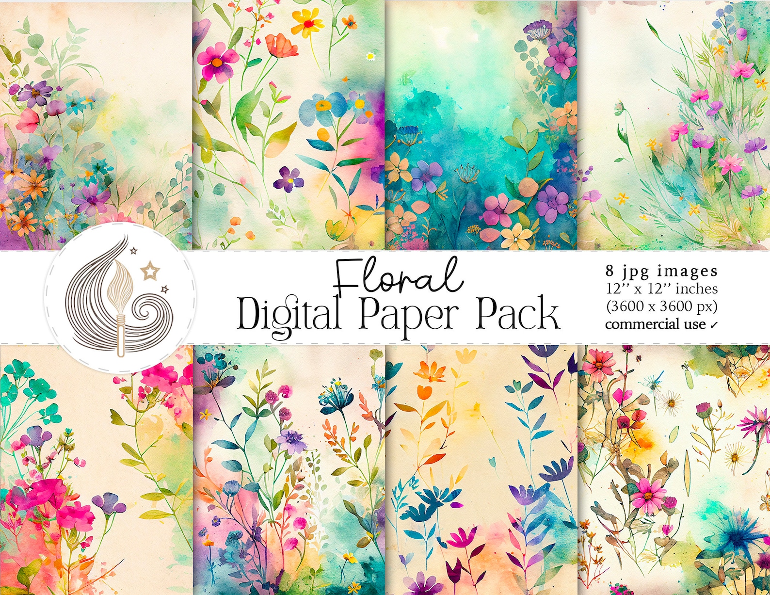 Floral Digital Paper Flower Digital Paper Watercolor - Etsy