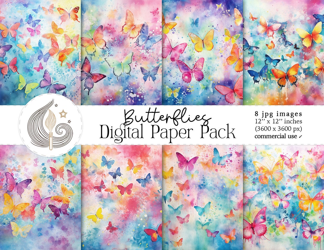 Butterflies Digital Paper Pack: Pastel Watercolor Wing Backgrounds - Etsy