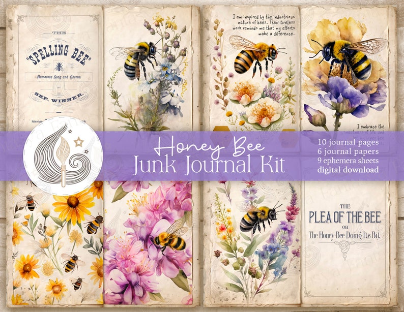 Bee Junk Journal Kit Printable Pages Papers Ephemera - Etsy Australia
