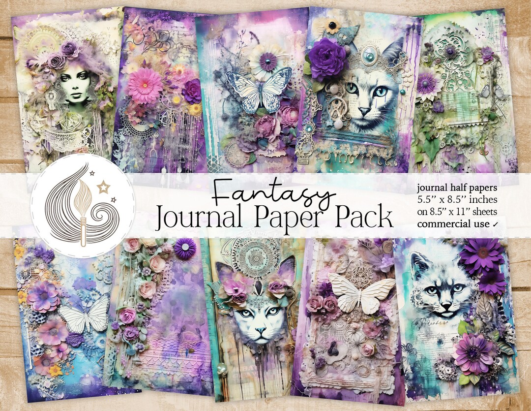 Fantasy Junk Journal Pages: Dreamy Violet Papers With Fairytale Motifs ...