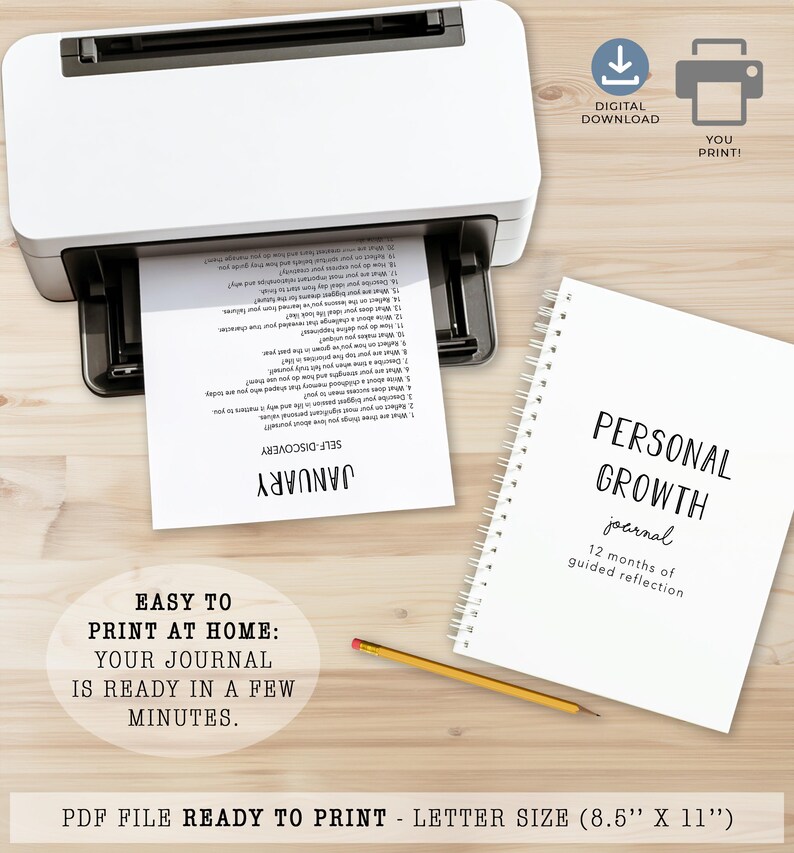 Personal Growth Journal, 12 Month Self Reflection Workbook, 365 Guided ...