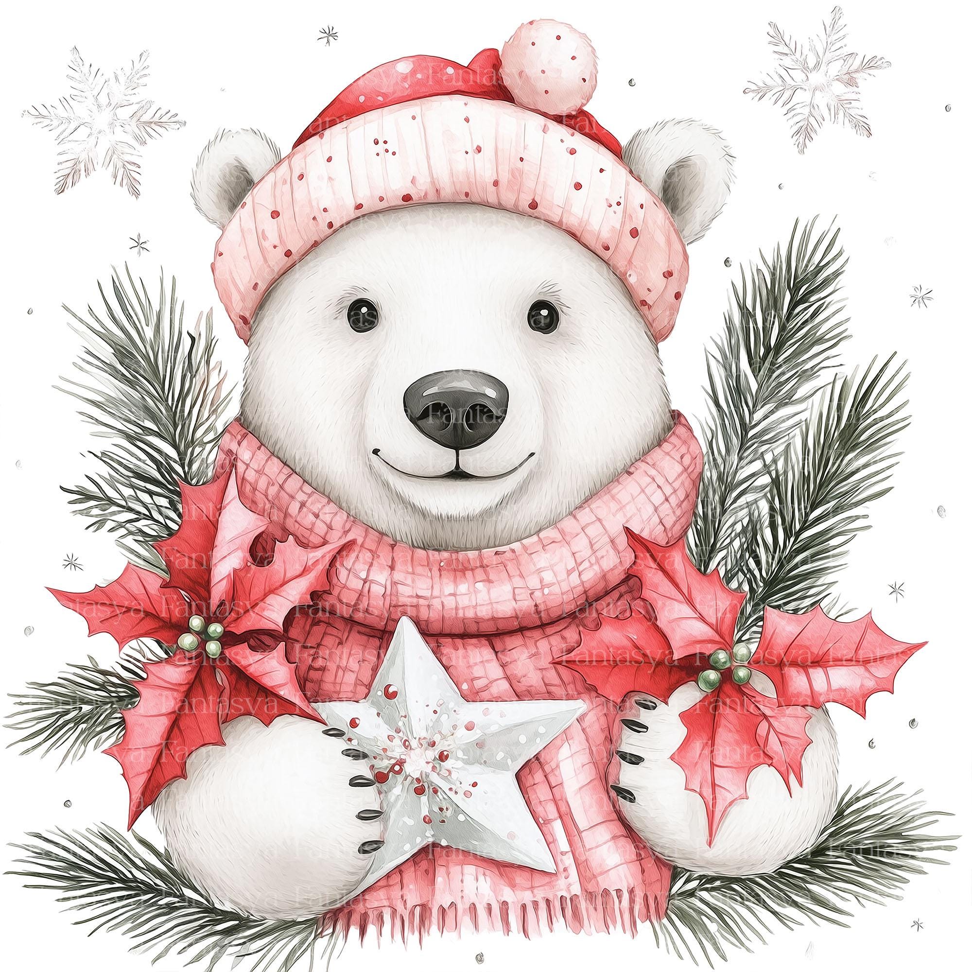 Watercolor Winter Polar Bear Clip Art Pack: 12 JPG Images - Etsy