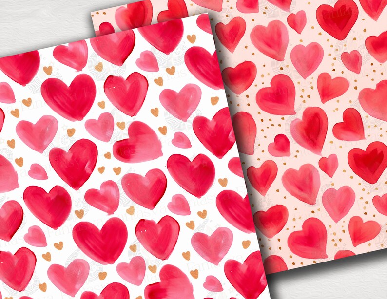 Hearts Seamless Patterns: Watercolor Valentine Digital Paper Pack With ...