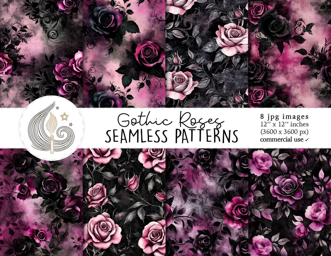 Seamless Gothic Roses Pattern | Commercial Use | Seamless Goth Digital ...