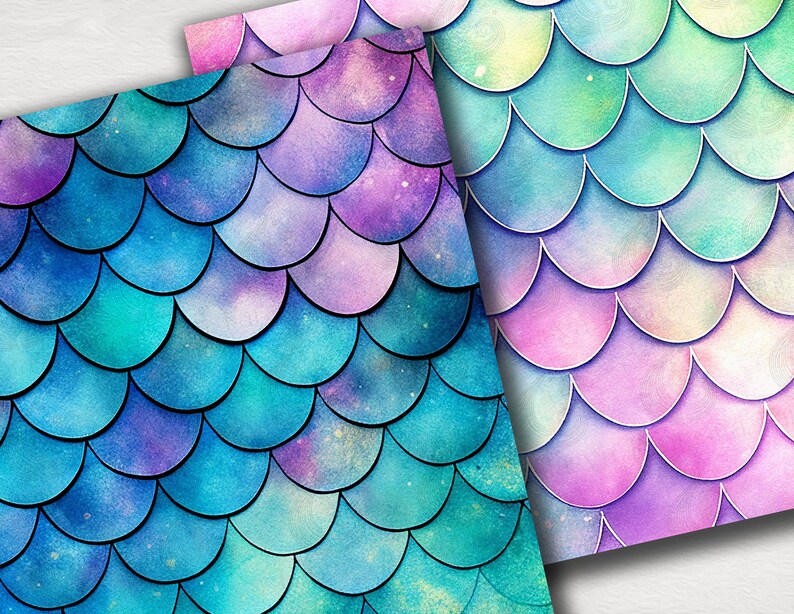 Mermaid Scales Digital Paper Pack: Ocean Fantasy Backgrounds in Purple ...