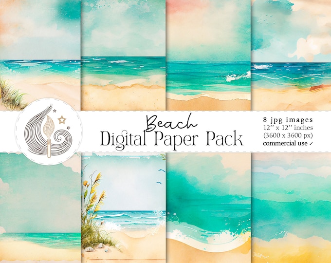 Beach Hues Digital Paper Pack, Ocean Sand Color Paper, Soft Art ...