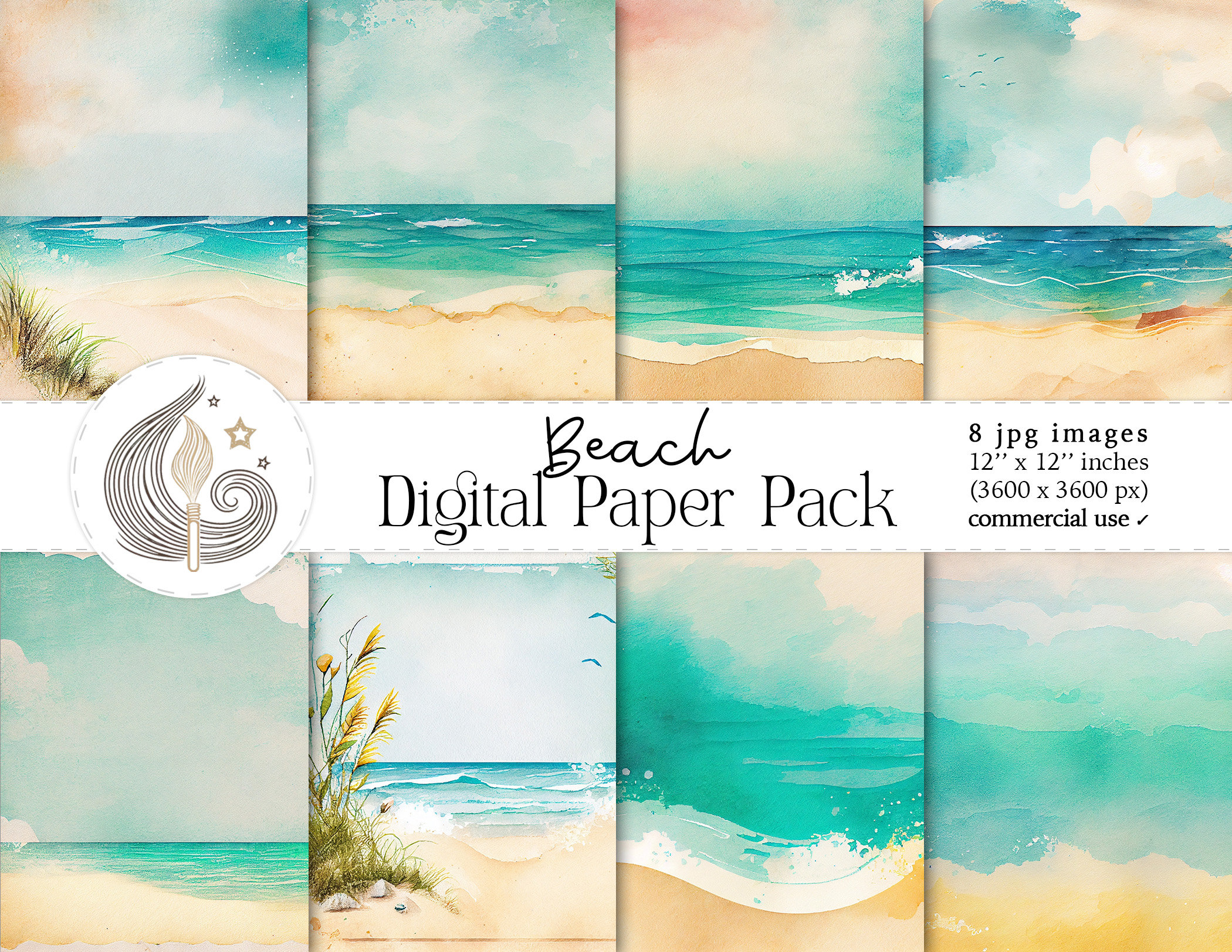 Beach Digital Paper Watercolor Seascapes Instant Download - Etsy