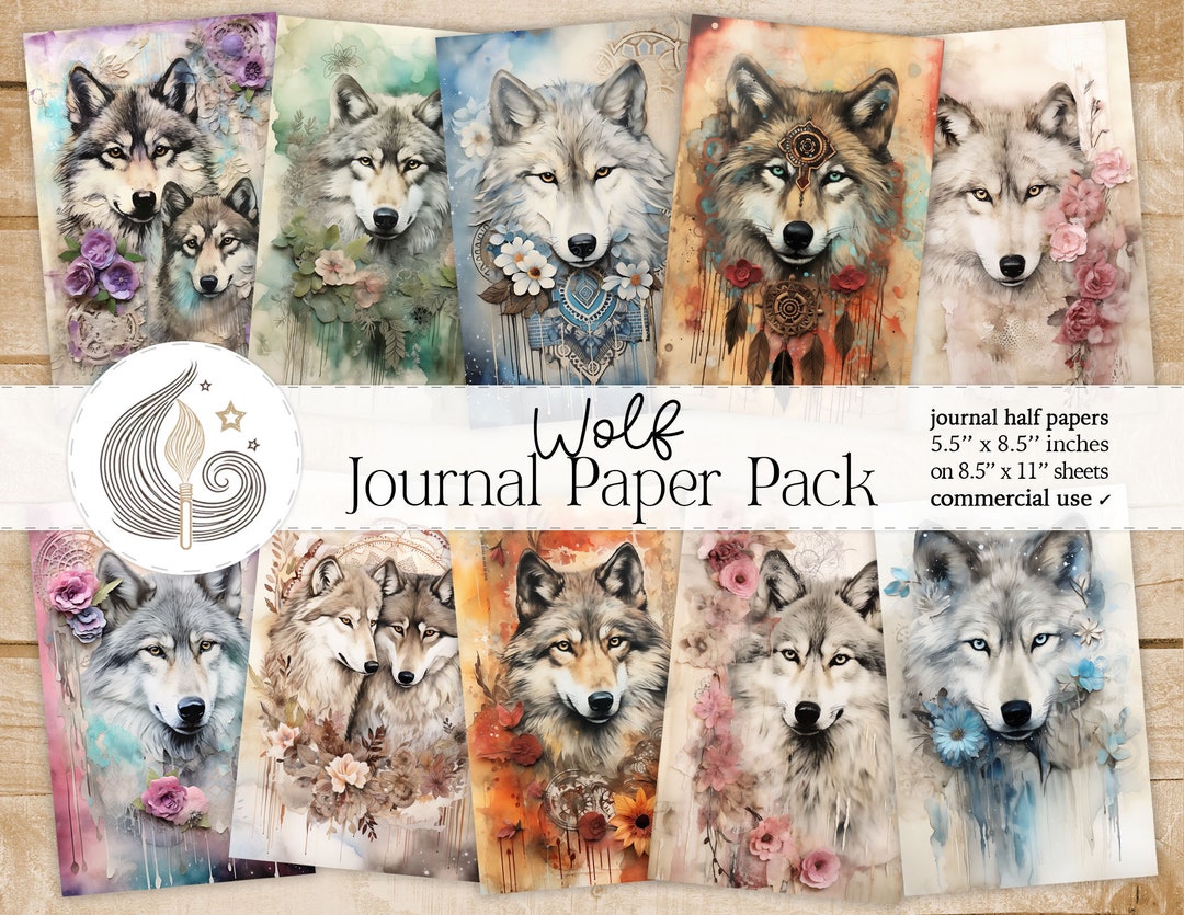 Wolf Junk Journal Kit | Printable Paper | Wolf Journal Pages | Mixed ...
