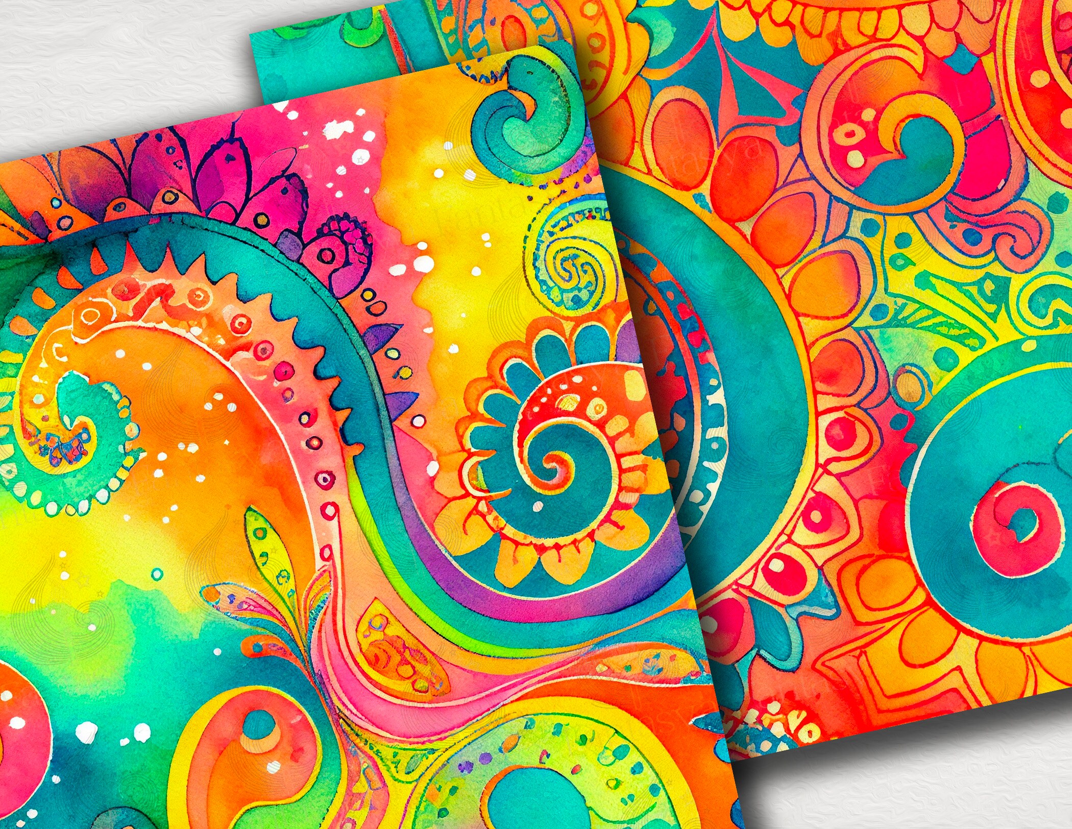 Hippie Digital Paper Psychedelic Pattern Boho Scrapbook - Etsy