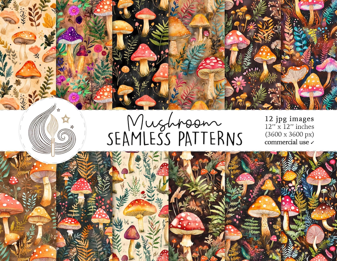 Mushroom Seamless Patterns: Woodland Forest Digital Paper Pack With ...