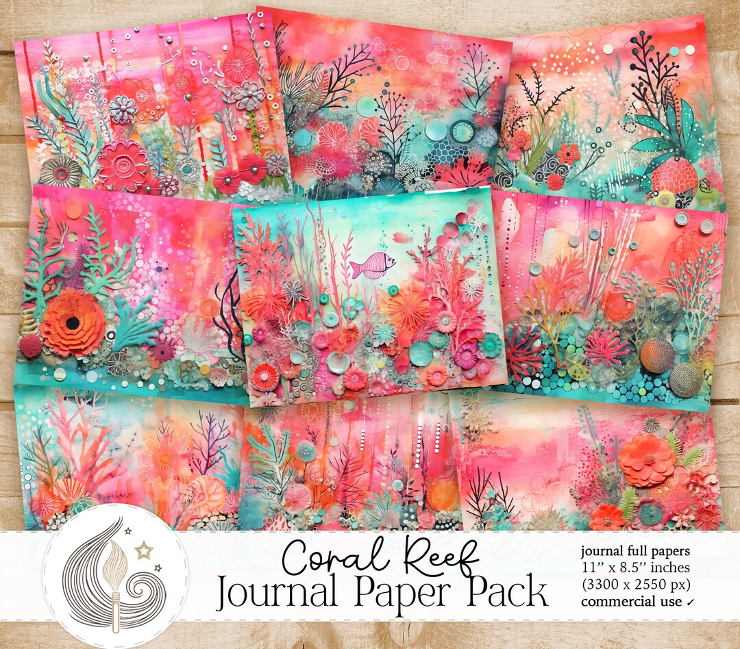 Coral Reef Junk Journal Pages: Ocean Papers With Tropical Florals and ...