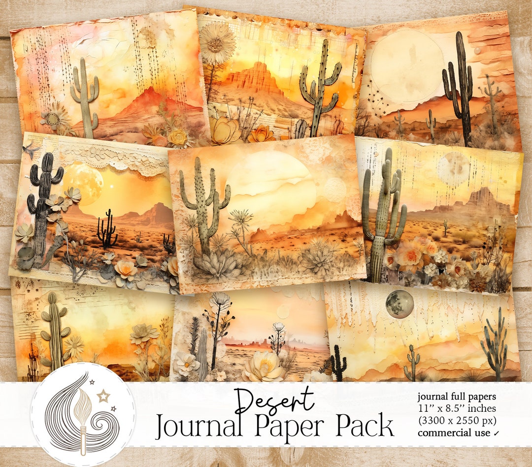 Desert Junk Journal Papers: Warm Western Backgrounds With Cacti ...
