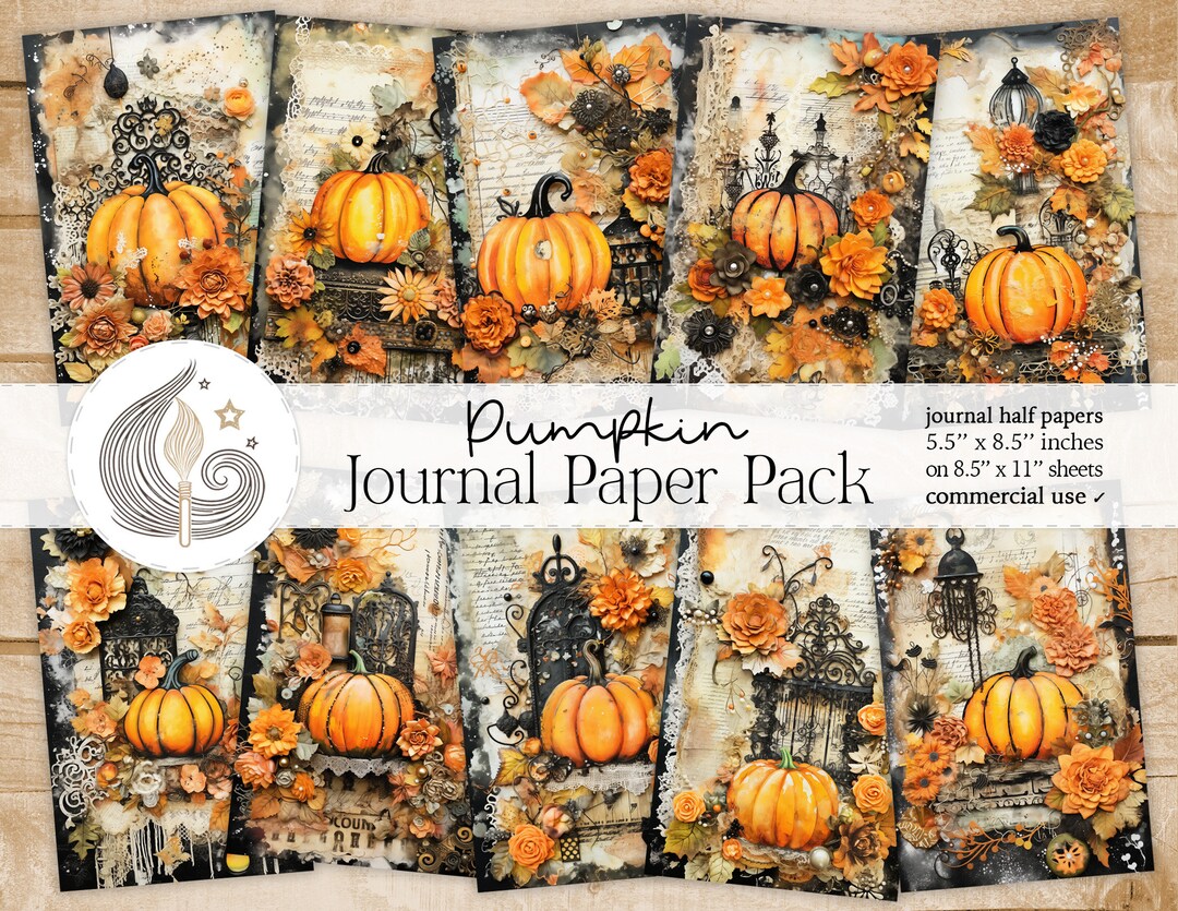 Pumpkin Junk Journal Pages: Rustic Fall Papers With Harvest Pumpkins ...