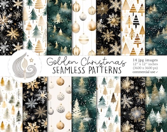 Golden Christmas Seamless Patterns: Elegant Holiday Digital Paper Pack ...
