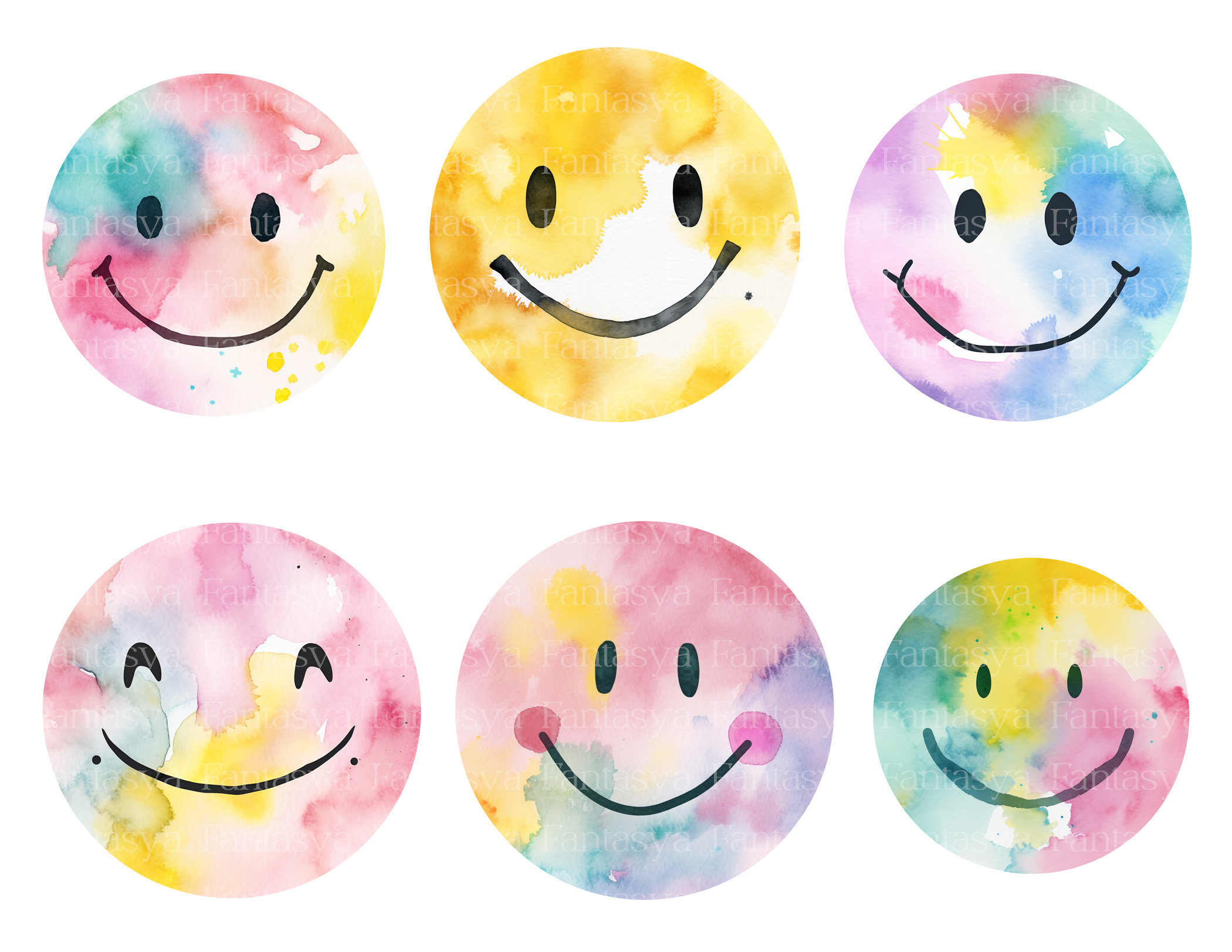 Watercolor Smiley Faces Clipart Commercial Use Digital - Etsy