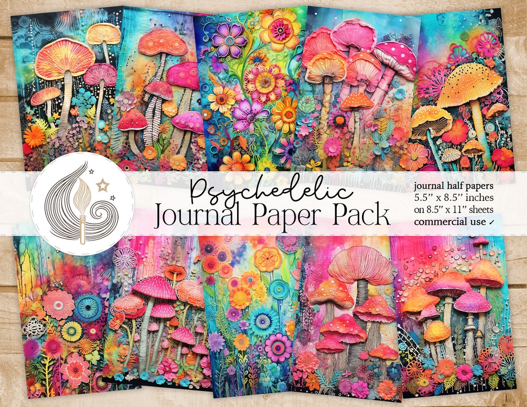 Psychedelic Junk Journal Pages: Colorful Fantasy Papers With Mushrooms ...